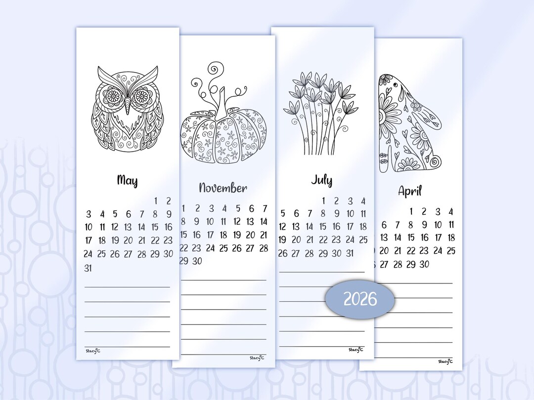 2026 Calendar Bookmarks: Hand-drawn Doodle Art, Scandi Designs ...