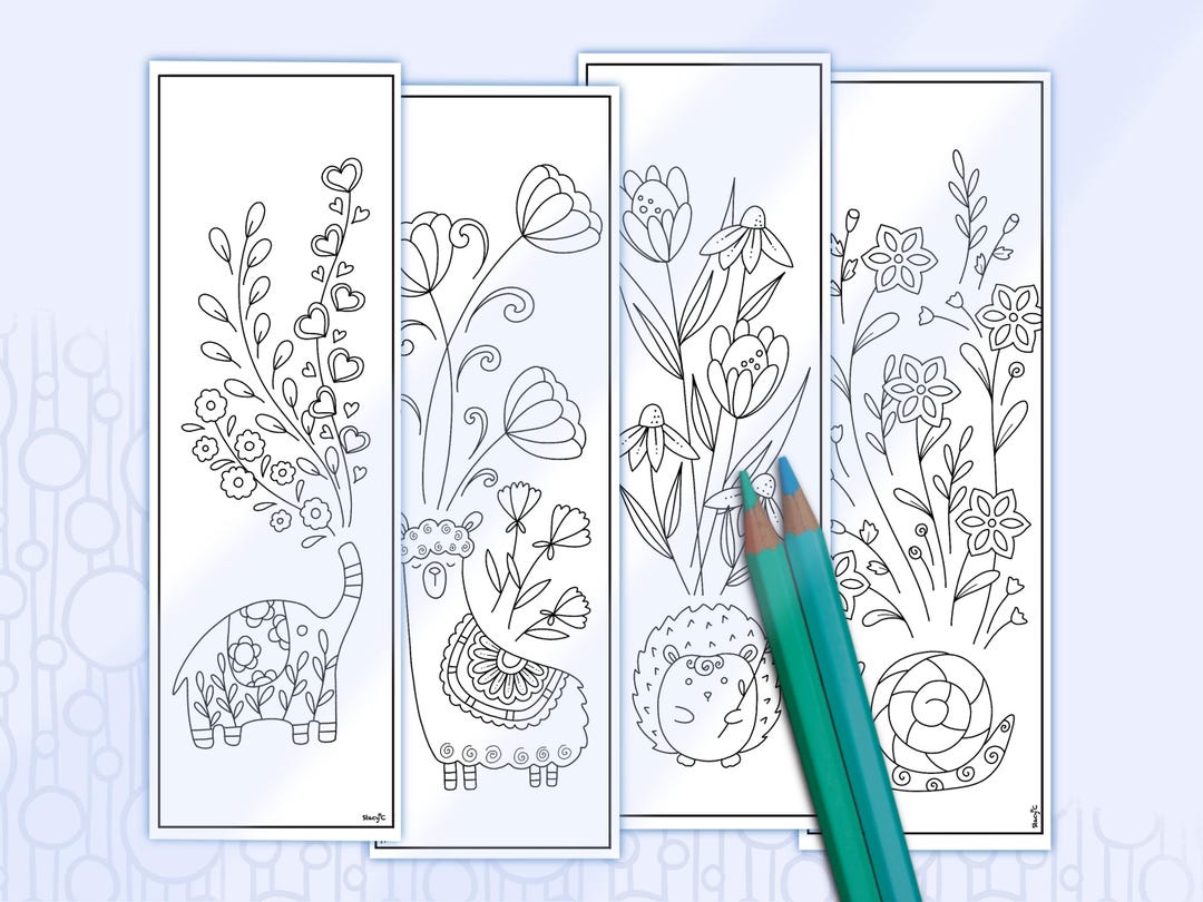 Coloring Bookmarks Hand Drawn Animals With Tangled Flowers, Whimsical ...