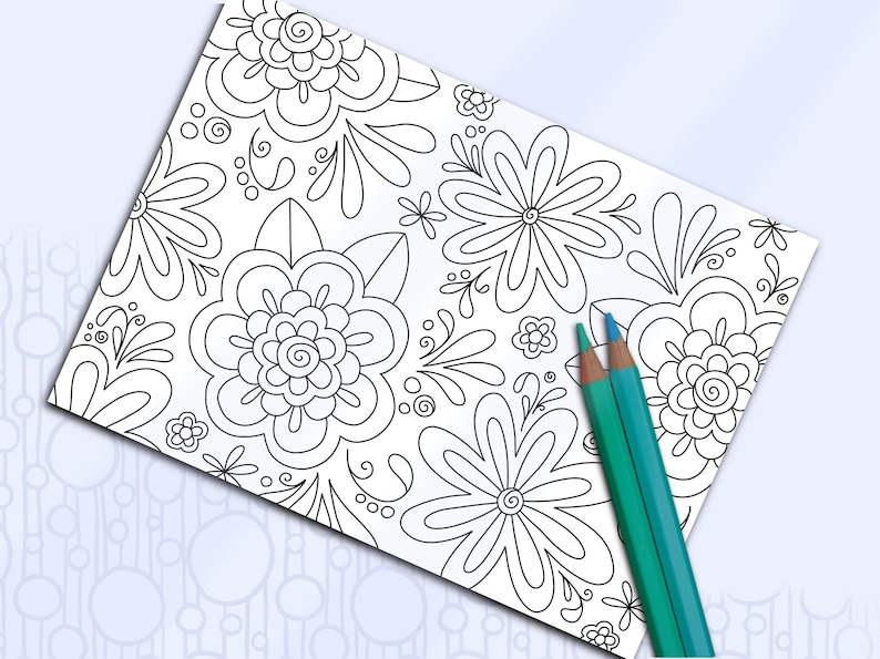 Printable Coloring Card Florals, Tangled Flower Digital Greeting Card ...