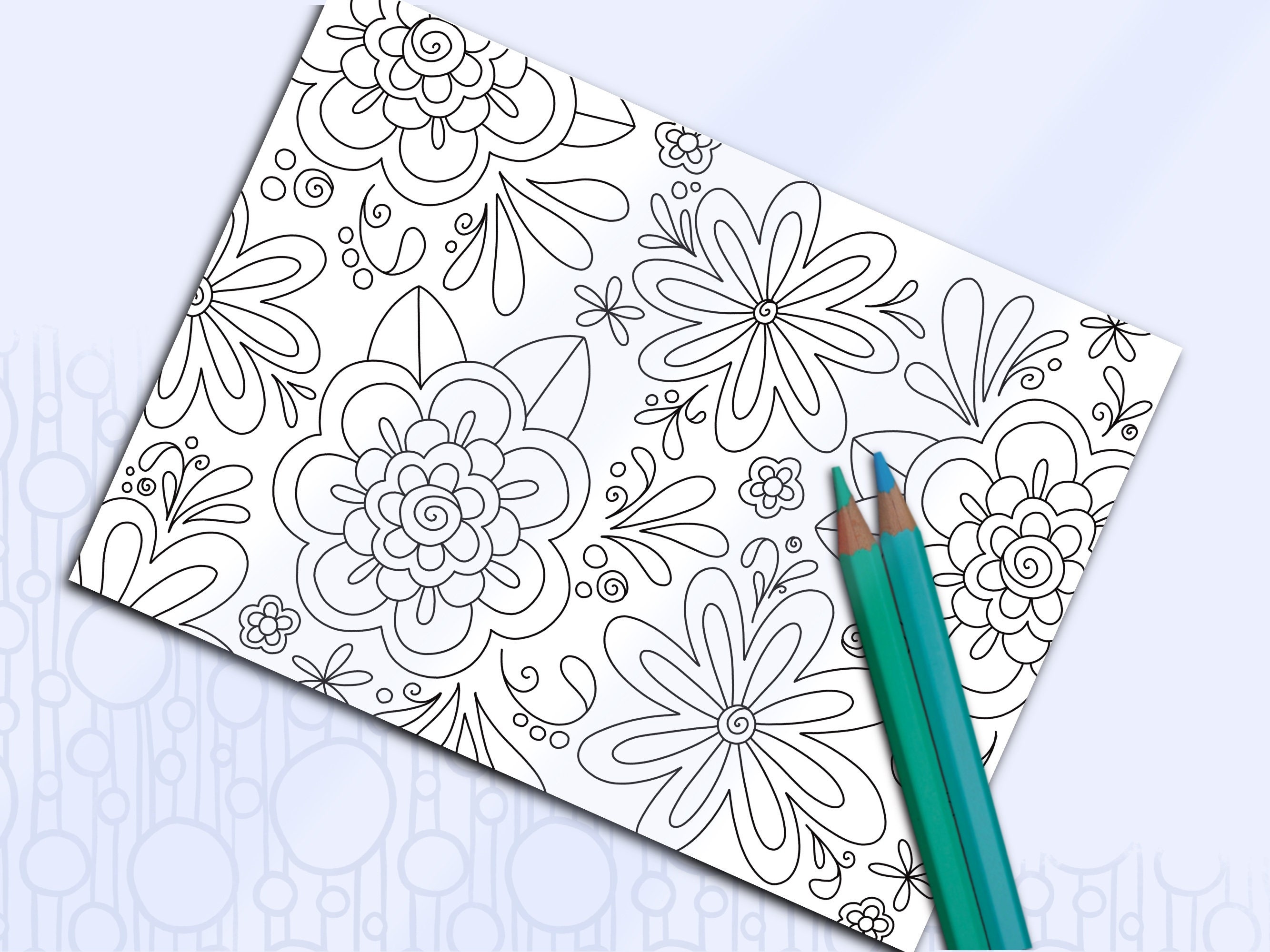 Printable Coloring Card Florals, Tangled Flower Digital Greeting Card ...