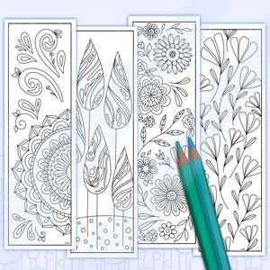 Bookmarks to Color Boho Flower Doodles, Hand Drawn Printable Bookmarks ...