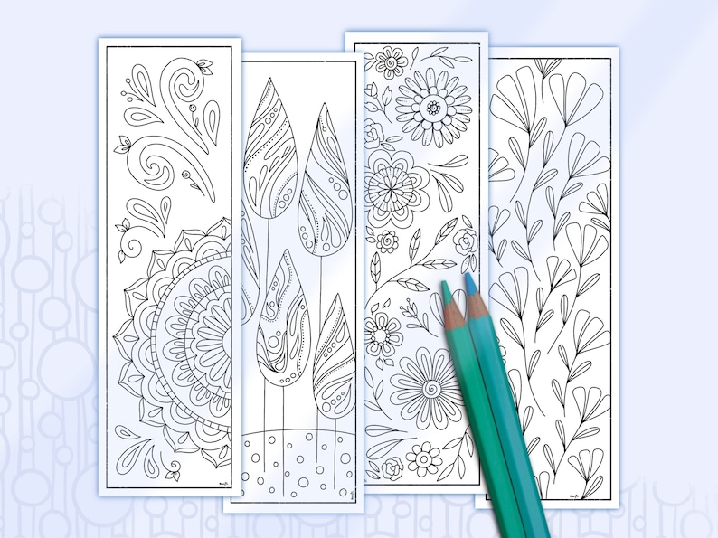 Bookmarks to Color Boho Flower Doodles, Hand Drawn Printable Bookmarks ...