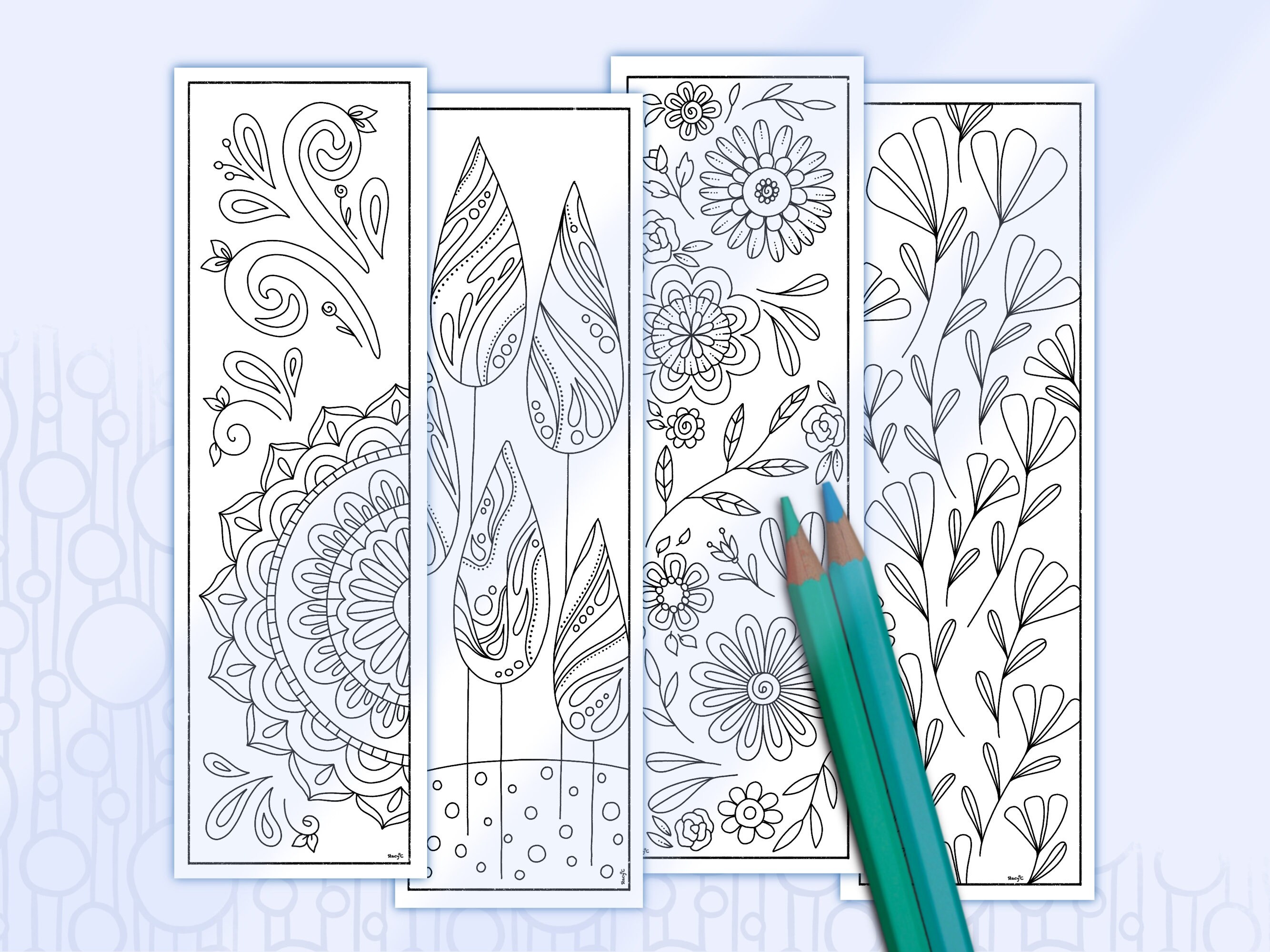 Bookmarks to Color Boho Flower Doodles, Hand Drawn Printable Bookmarks ...