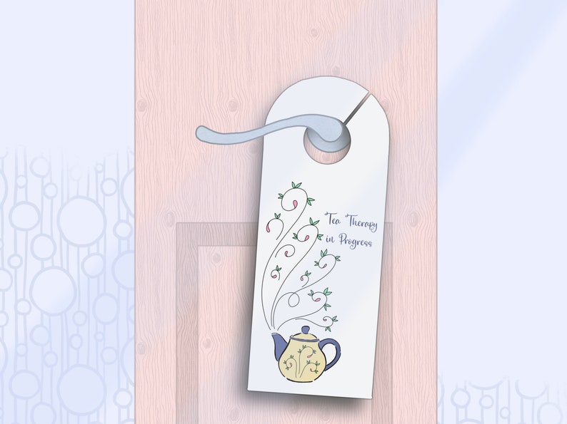 Printable Door Hanger Tea Therapy, Hand Drawn Do Not Disturb Sign ...