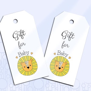 Printable Gift Tag Baby Shower, Baby Lion Gift Label, Gender Neutral ...