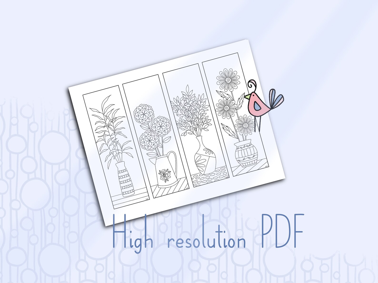 Bookmarks to Color Flower Pots, Zen Doodle Florals, Gifts for Book ...