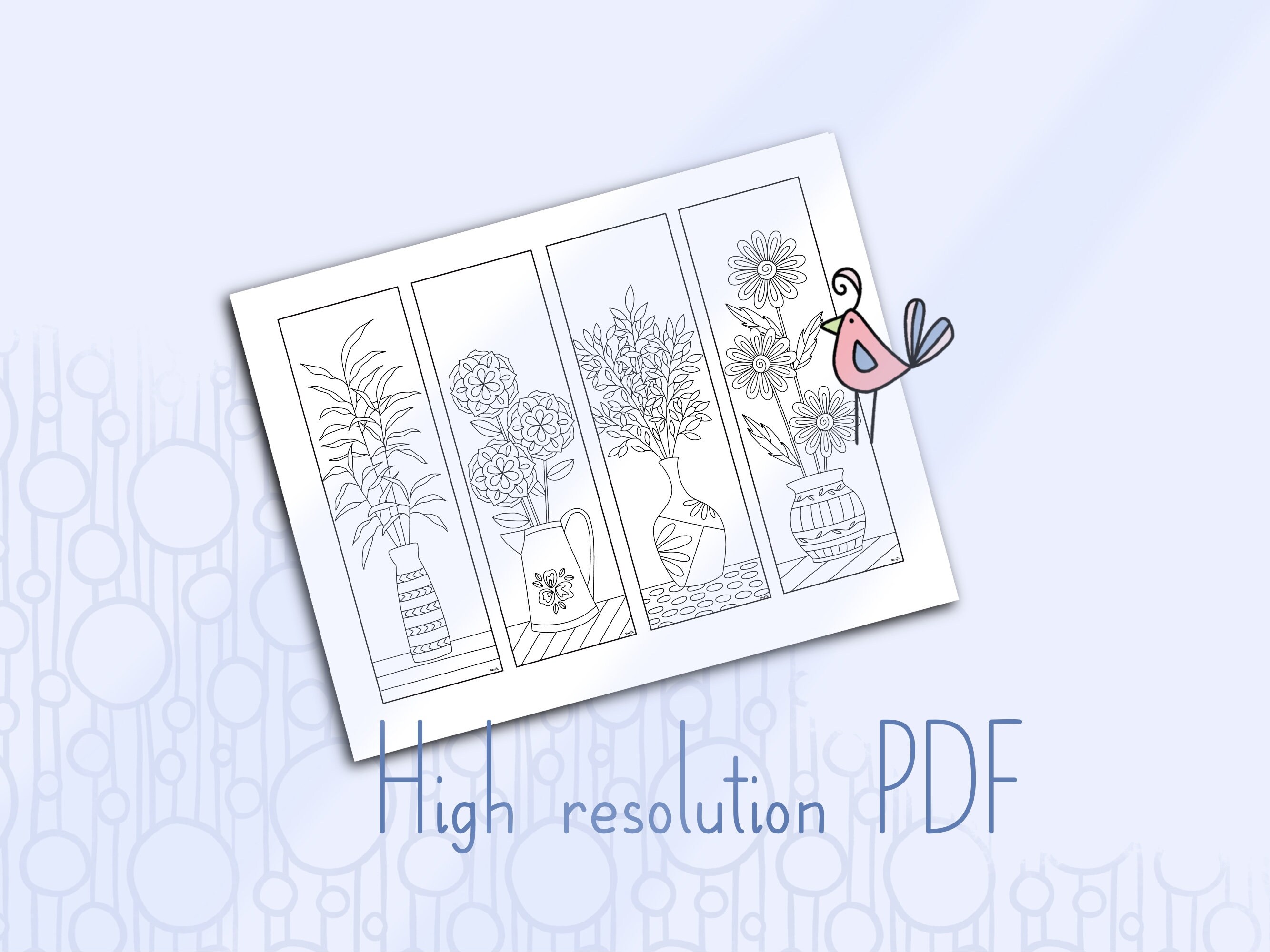 Bookmarks to Color Flower Pots, Zen Doodle Florals, Gifts for Book ...