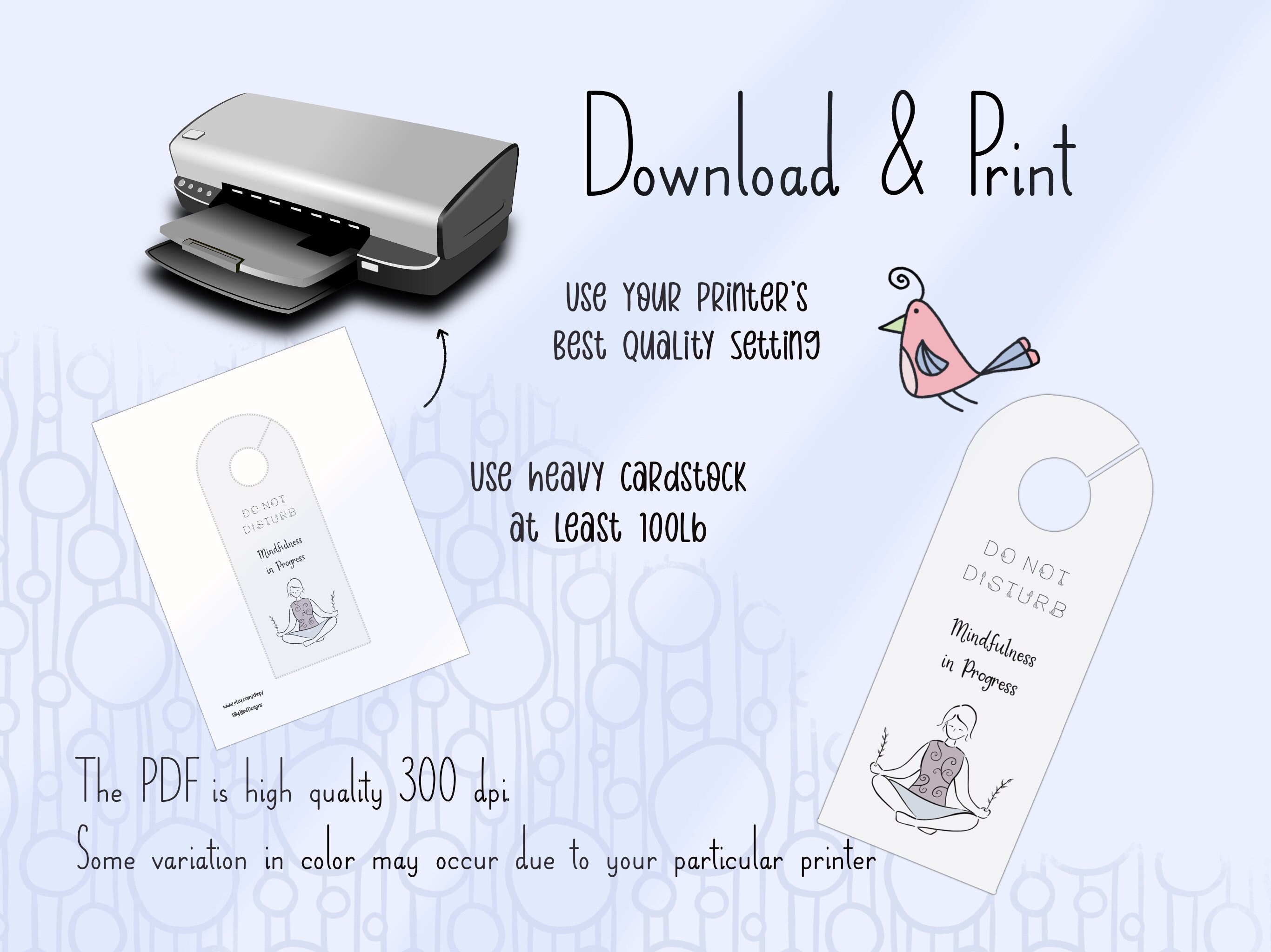 Printable Door Hanger Mindfulness, Do Not Disturb Sign, Hand Drawn ...