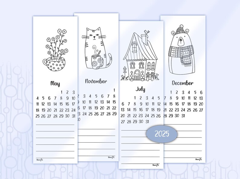 Calendar Bookmarks 2025, Hand Drawn Printable Monthly Calendar, Twelve ...