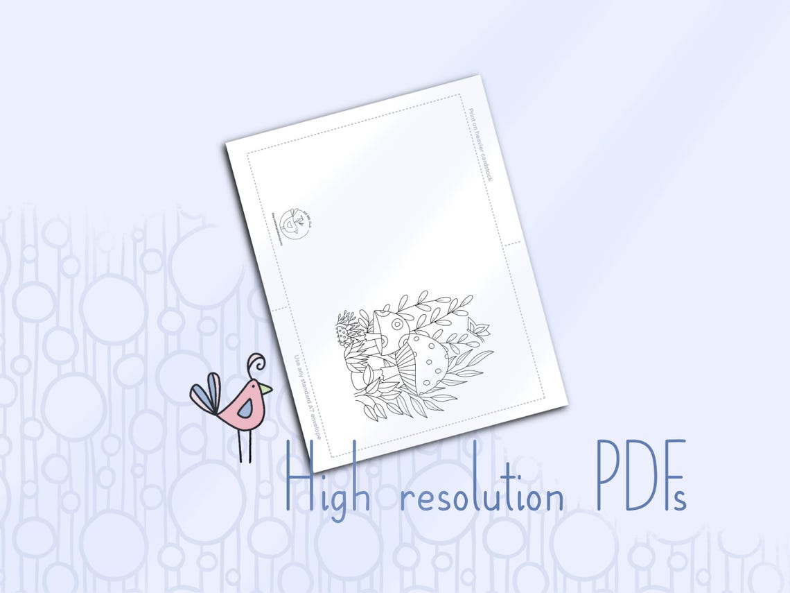 Mushroom Garden Coloring Card: Hand Drawn Plants, Ladybug, Butterfly ...