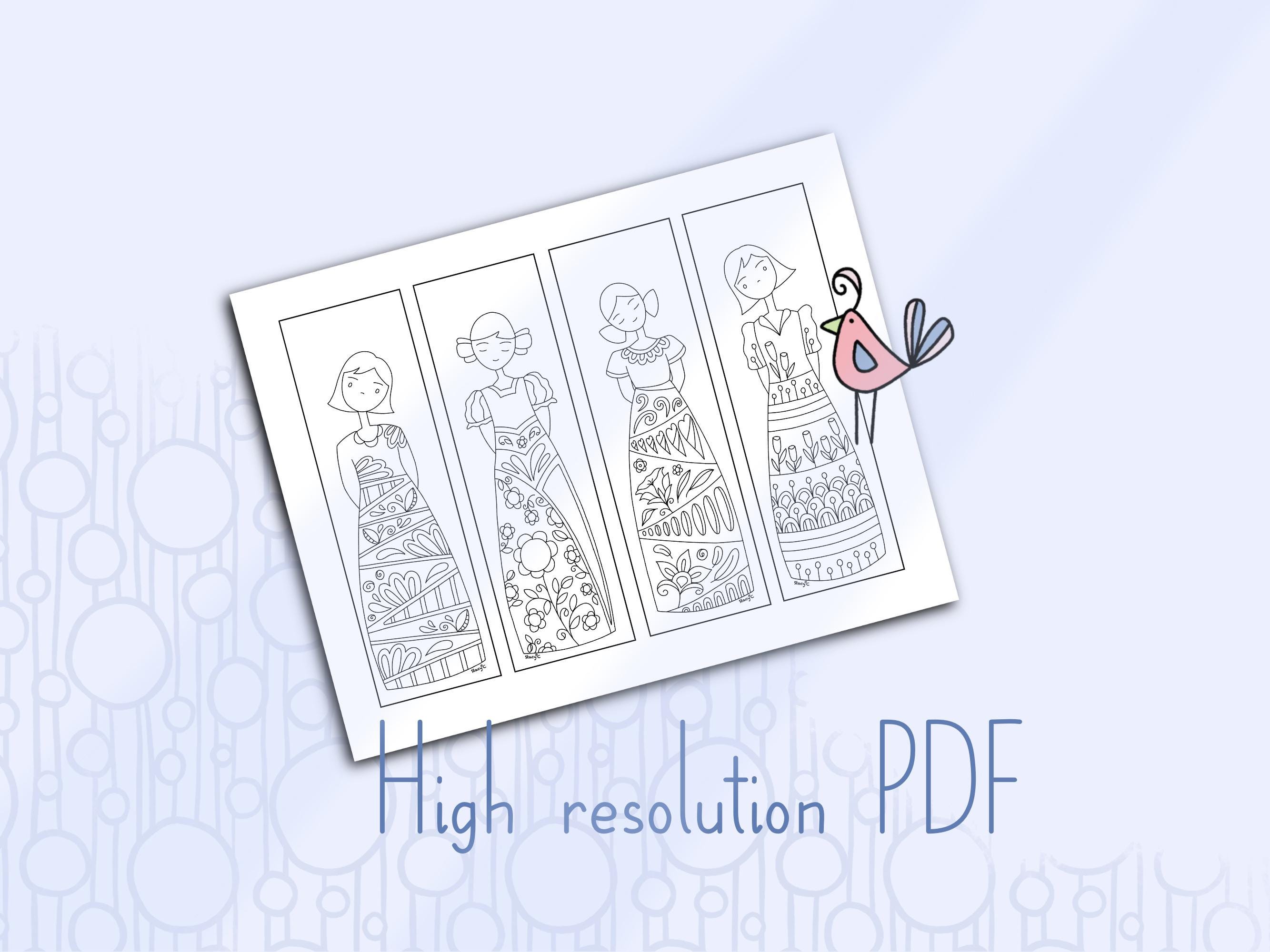 Coloring Bookmarks Naive Art | Bookmarks to Color Folk Art Women | Hand ...