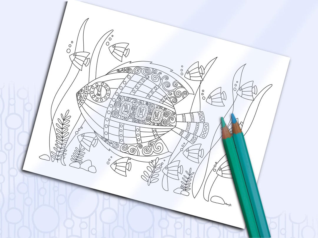 Coloring Page Hand Drawn Fishes, Underwater Steampunk Fish Doodle to ...
