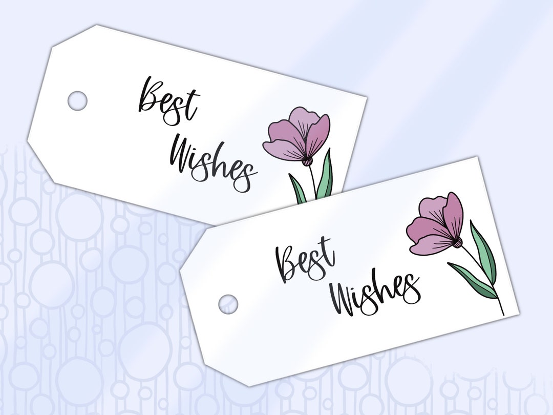 Printable Gift Tag Purple Flowers, Best Wishes Tag, Hand Drawn Small ...