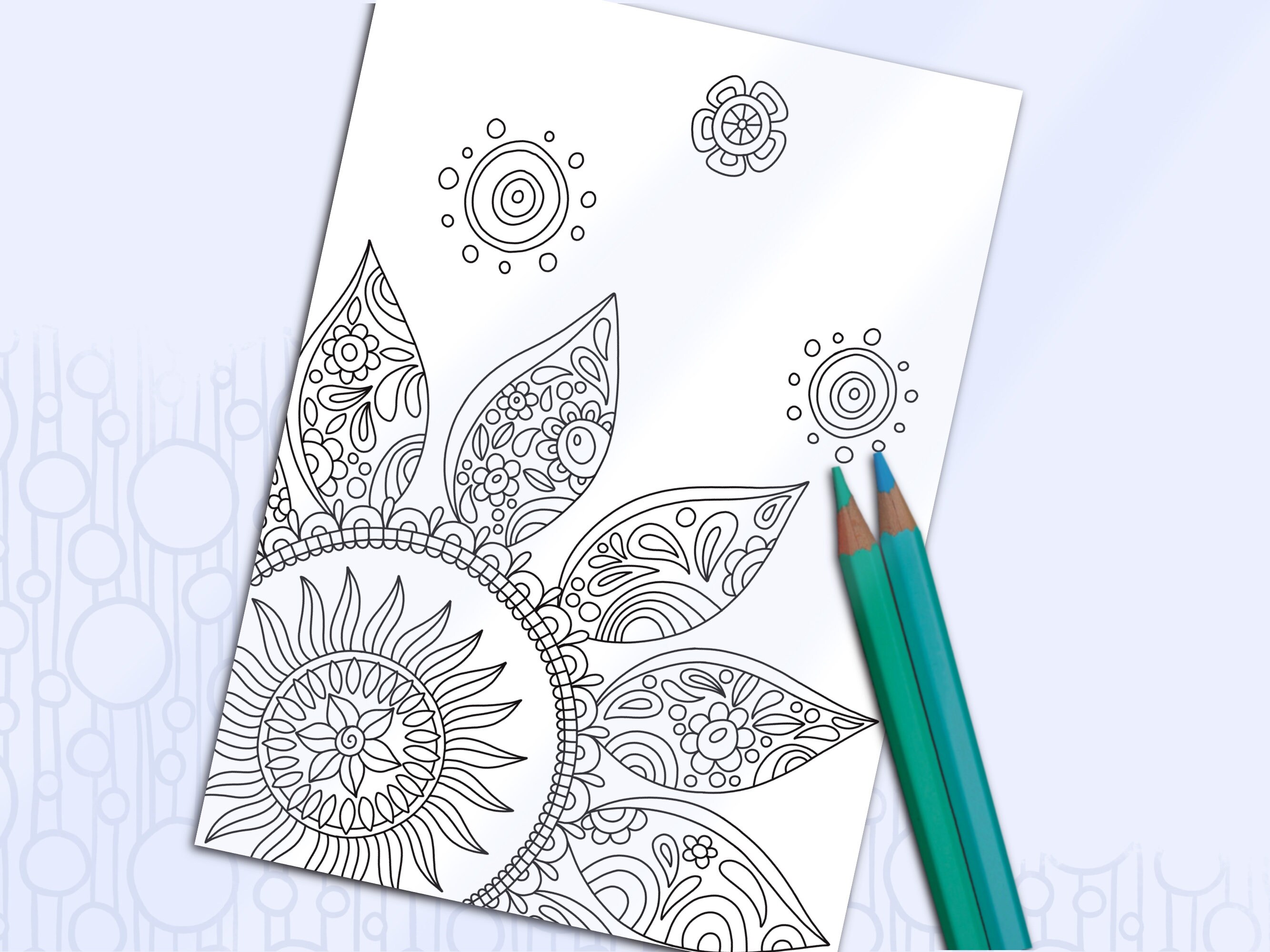 Coloring Card Bundle Hand Drawn Flower Doodle Coloring Blank Color ...