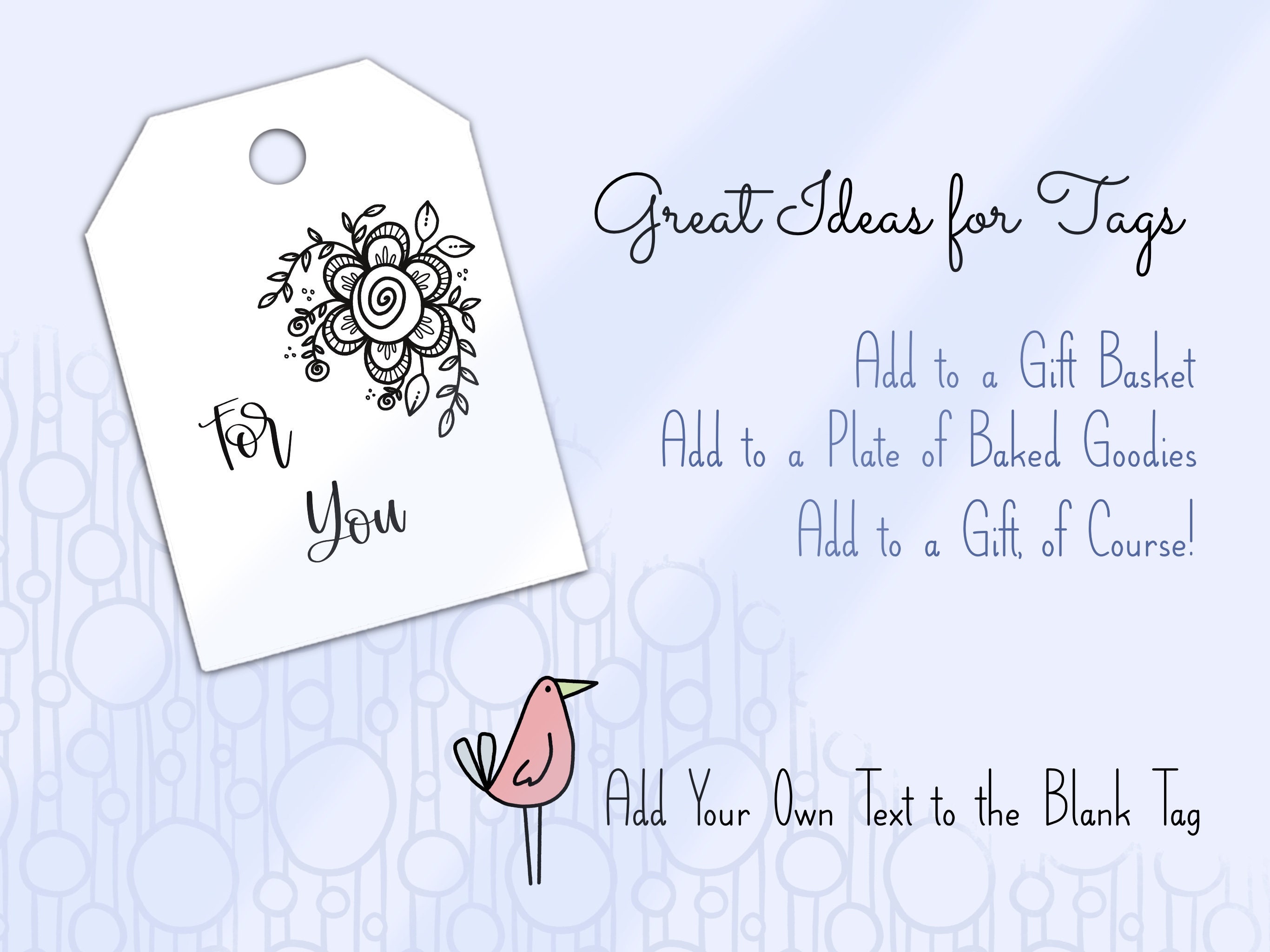 Printable for You Tag, Hand Drawn Gift Tag, Tangled Flower Label ...