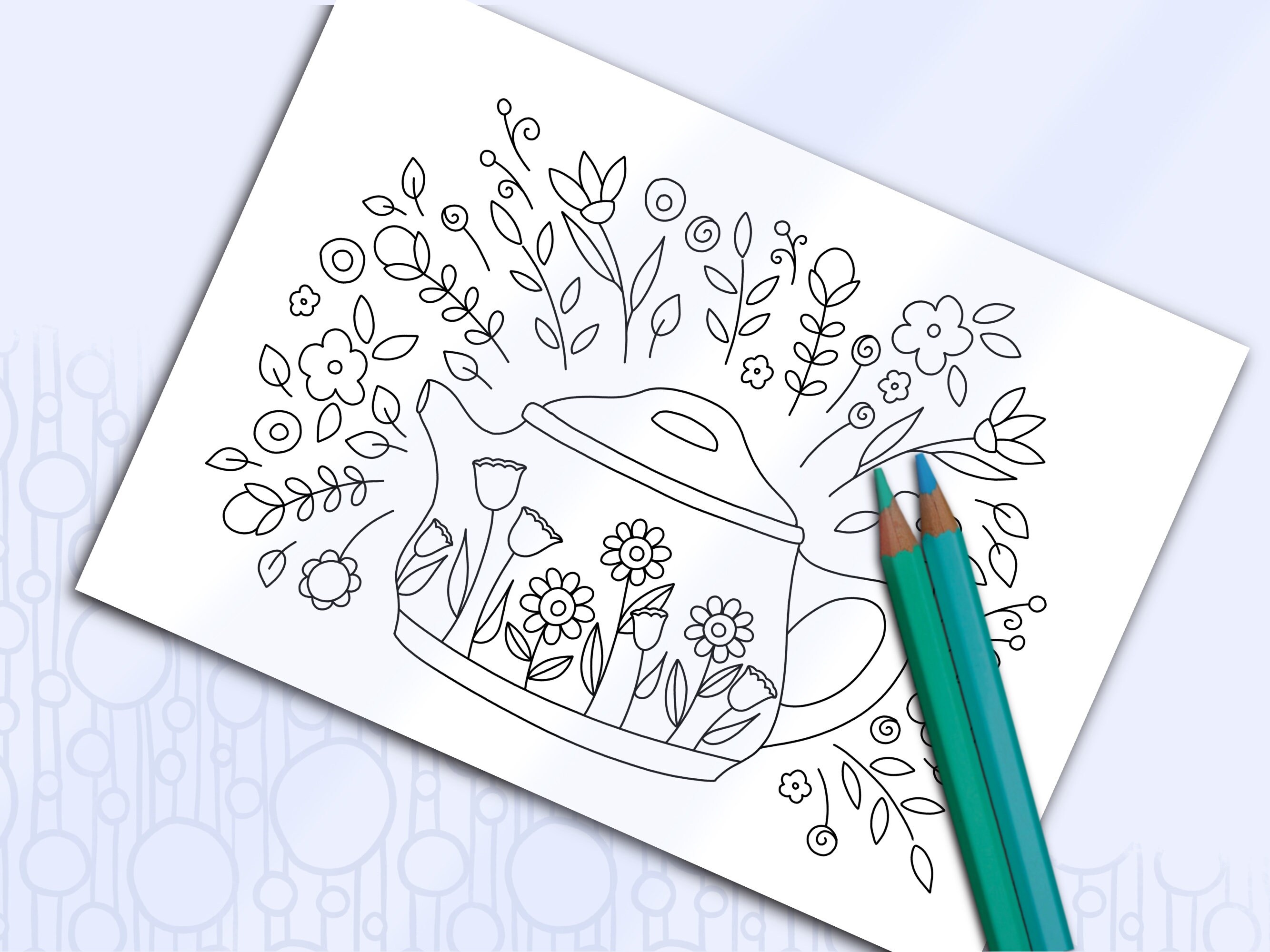 Coloring Card Bundle | Hand Drawn Flower Doodle Coloring | Blank Color ...