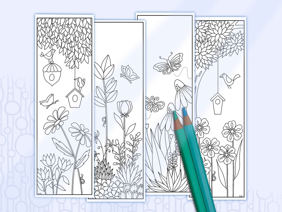 Bookmarks to Color Flower Gardens, Hand Drawn Bookmarks, Adult Coloring ...