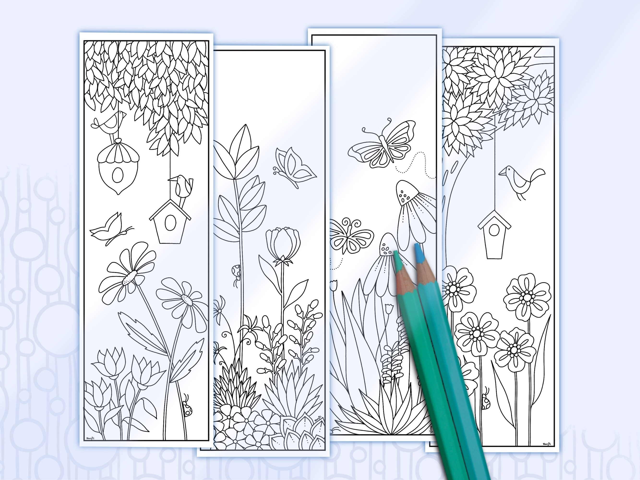 Bookmarks to Color Flower Gardens, Hand Drawn Bookmarks, Adult Coloring ...