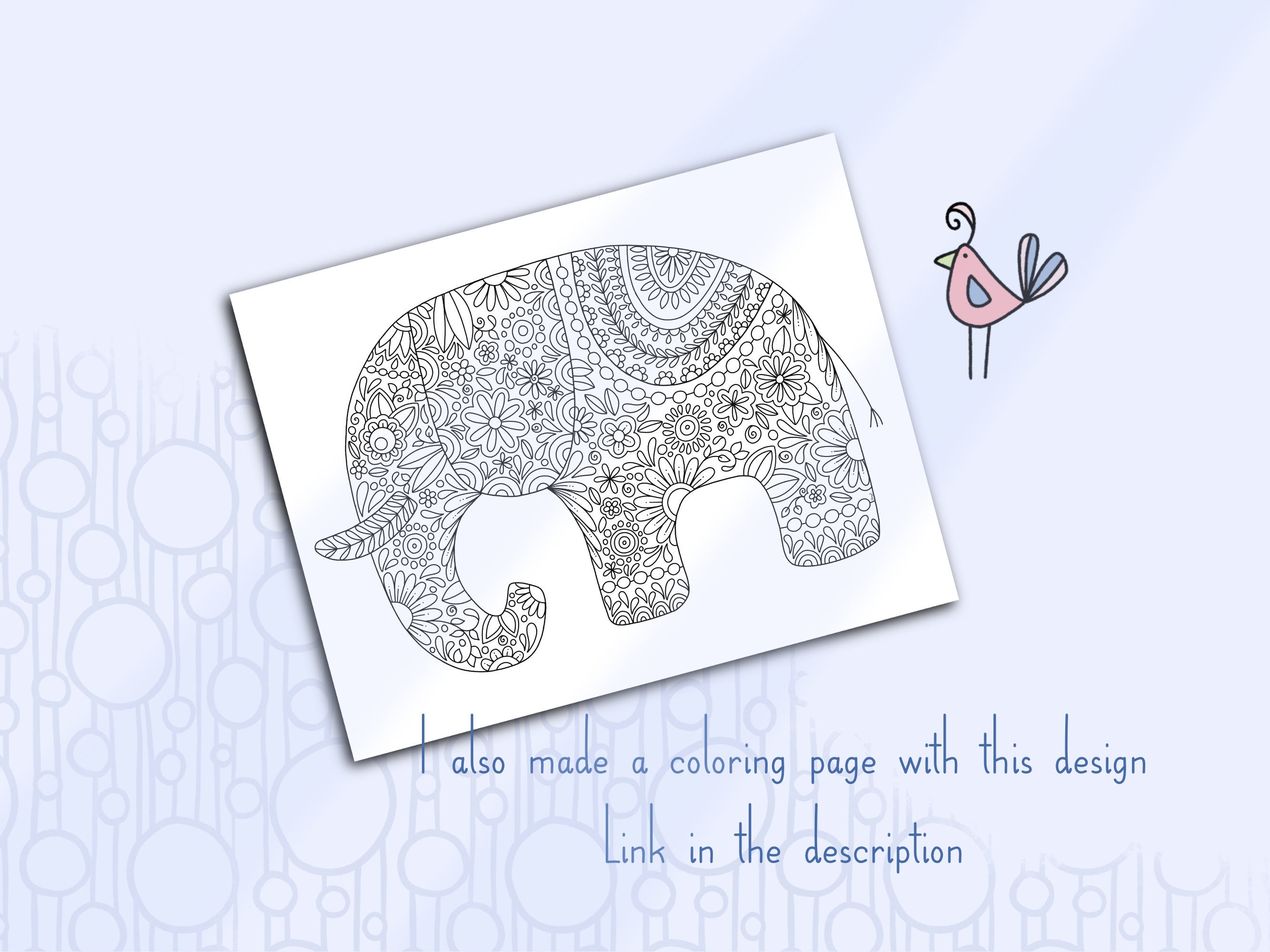 Printable Card Elephant Animal Greeting Card Tangled Flower - Etsy