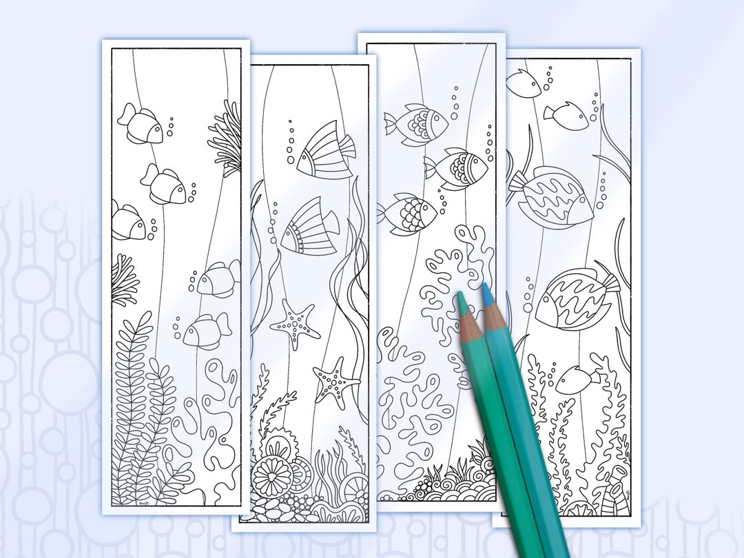 Bookmarks to Color Fish, Ocean Hand Drawn Coloring Bookmarks, Digital ...