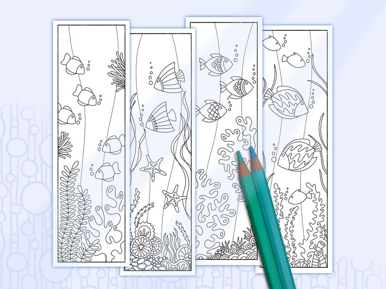 Ocean Fish Coloring Bookmarks: Hand Drawn Aquarium Designs (digital ...