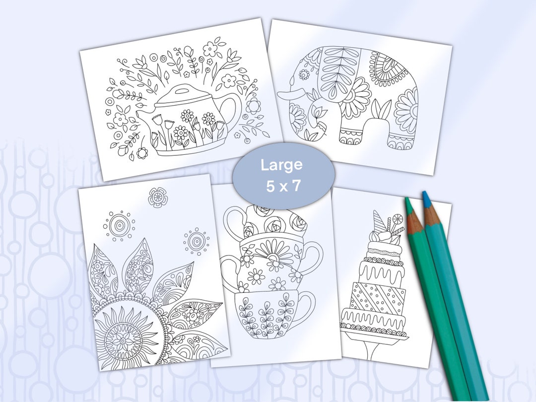 Coloring Card Bundle | Hand Drawn Flower Doodle Coloring | Blank Color ...