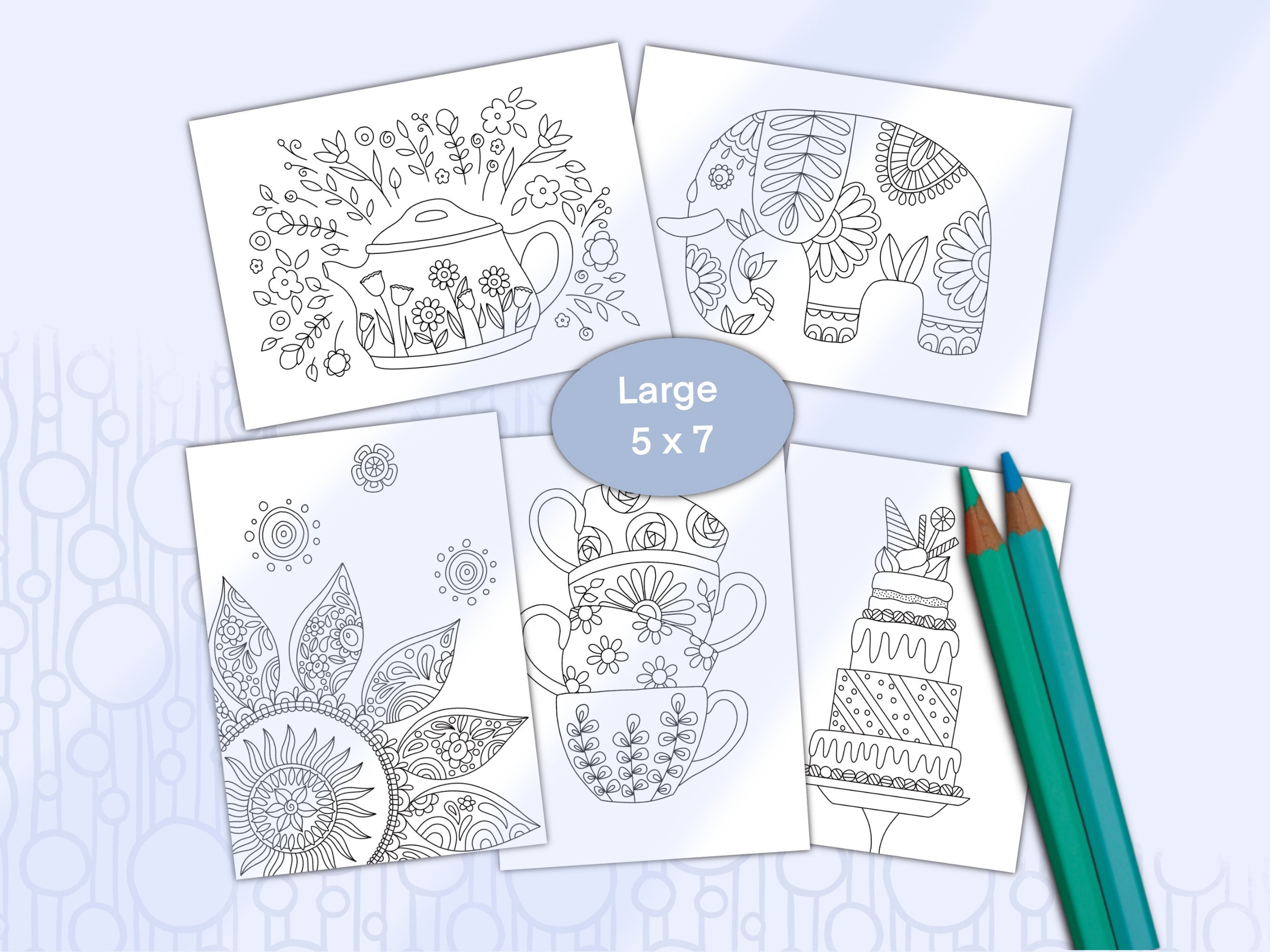 Coloring Card Bundle Hand Drawn Flower Doodle Coloring Blank Color ...
