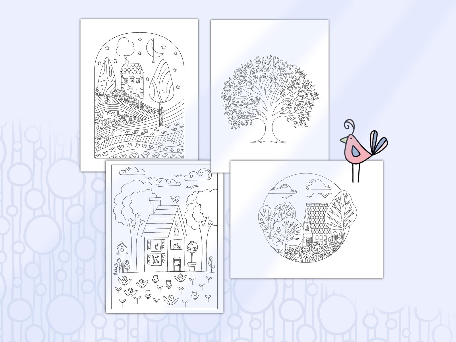 Coloring Book Pages, Hand Drawn Coloring Page Bundle, Home and Garden ...