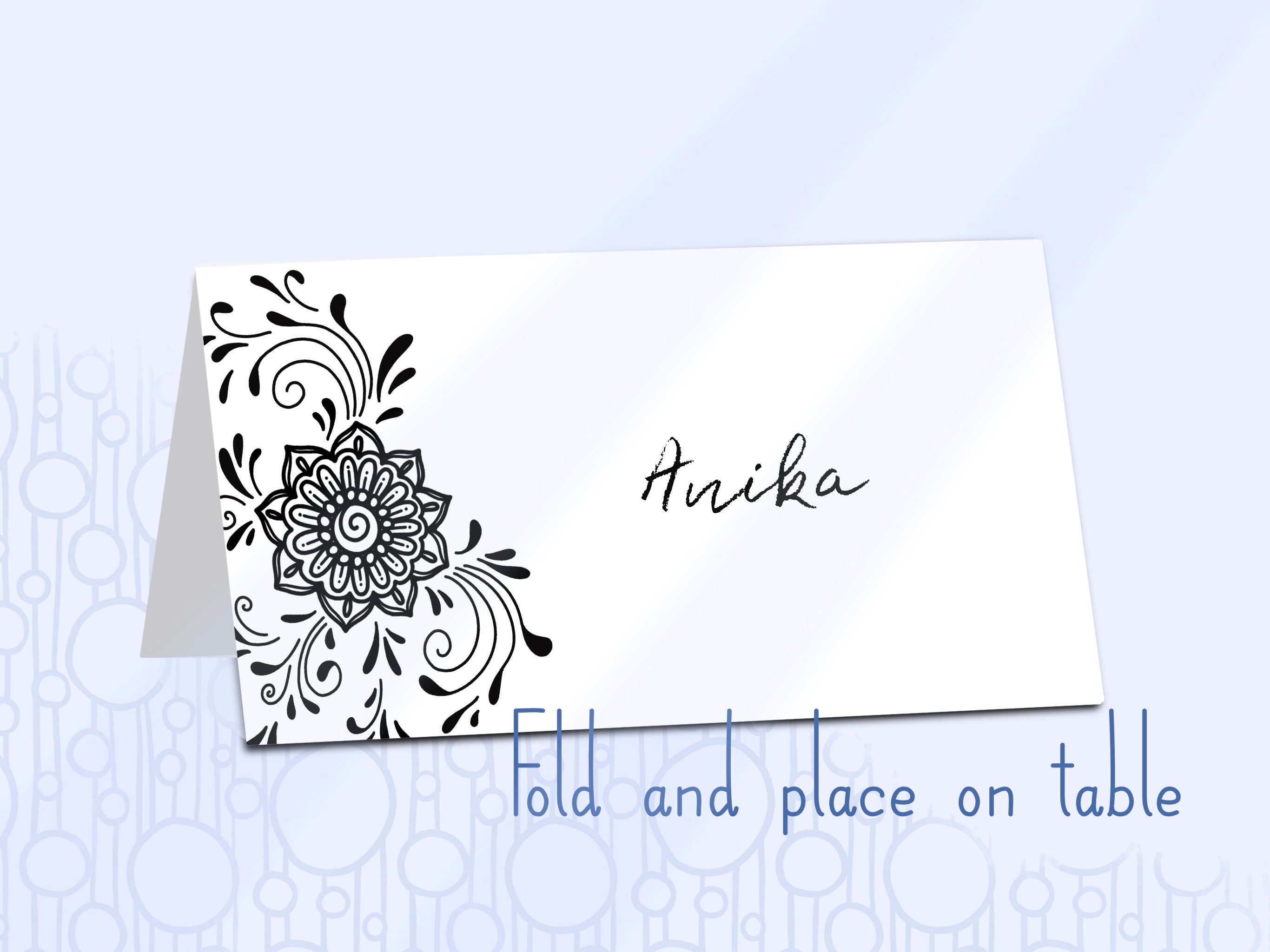 Printable Name Card Abstract Floral, Place Card Tangled Flower, Seating ...