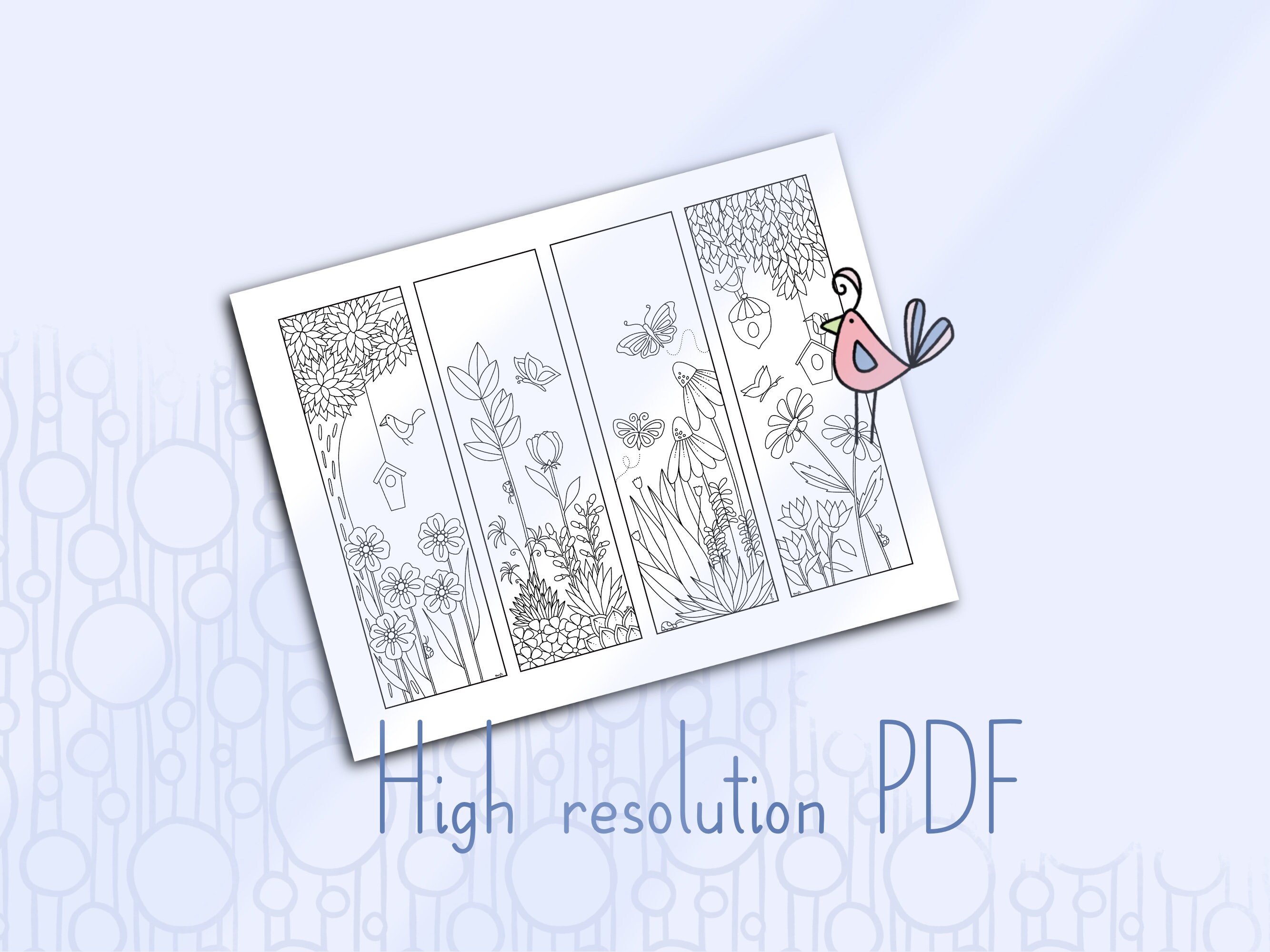 Bookmarks to Color Flower Gardens, Hand Drawn Bookmarks, Adult Coloring ...