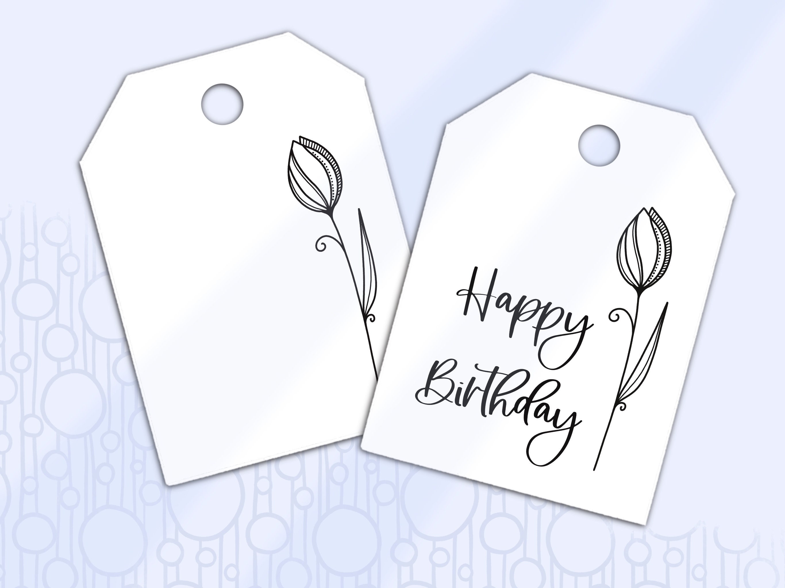 Printable Gift Tag Tangled Rose, Hand Drawn Notched Gift Tag, Blank ...