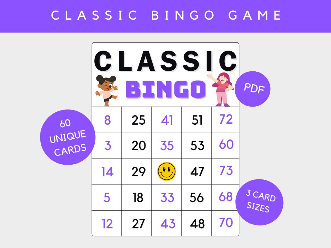 Classic Bingo Game Bingo Downloadable Bingo Printable Classroom Bingo ...
