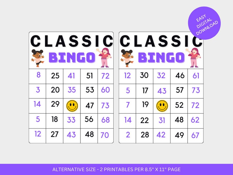 Classic Bingo Game Bingo Downloadable Bingo Printable Classroom Bingo ...