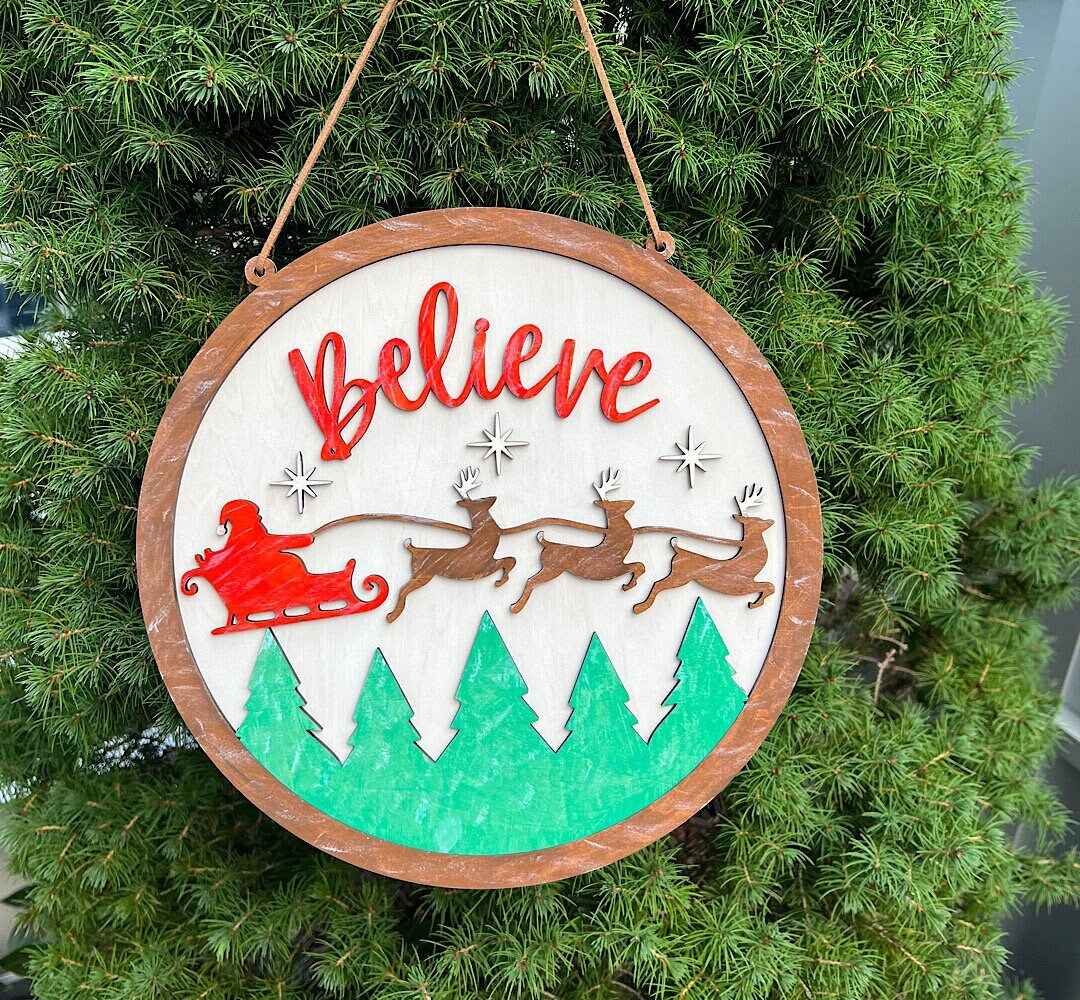 Christmas Door Sign Believe Holiday Entryway Sign believe Sign ...
