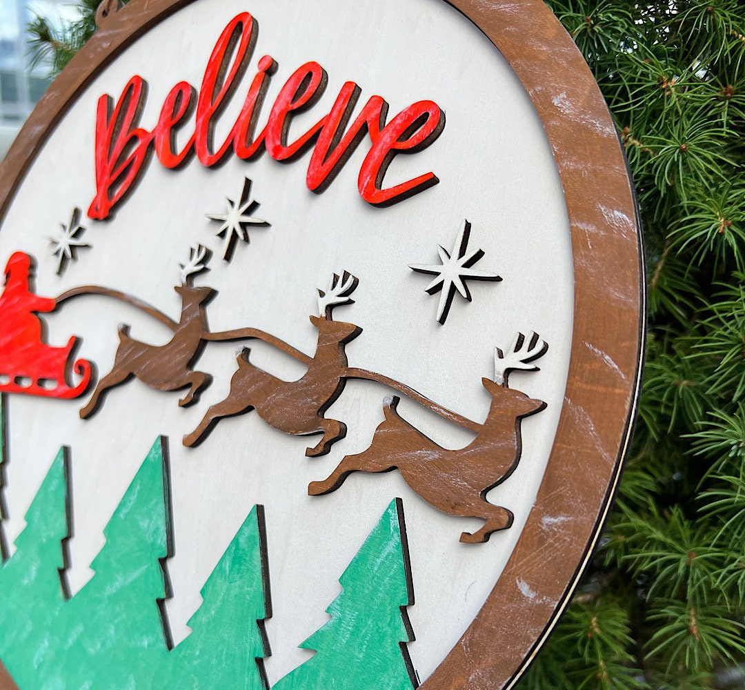 Christmas Door Sign Believe Holiday Entryway Sign believe Sign ...