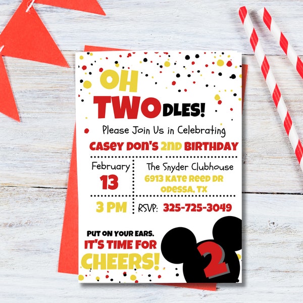 Mickey Mouse Second Birthday Invitation - Etsy