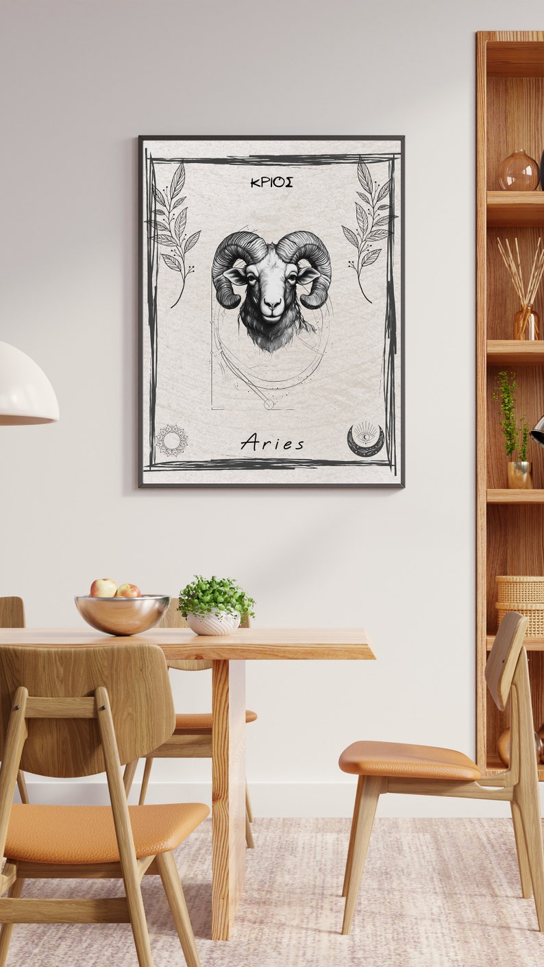 Aries Tarot Art Print Minimalist Zodiac Print Art Pencil Sketch Illustration Zodiac Symbol Wall ...