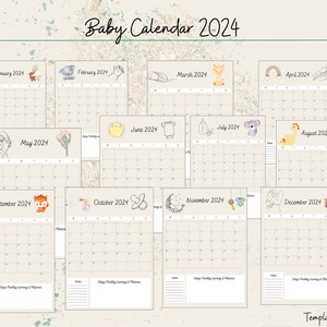 Baby Calendar 2024, Printable Monthly Calendar, Monthly Calendar ...