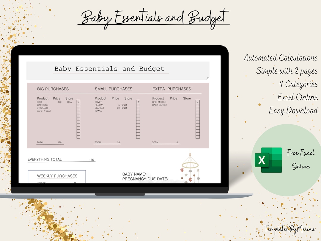 Baby Budget Digital Template, Baby Essentials, Baby Spreadsheet, Budget ...