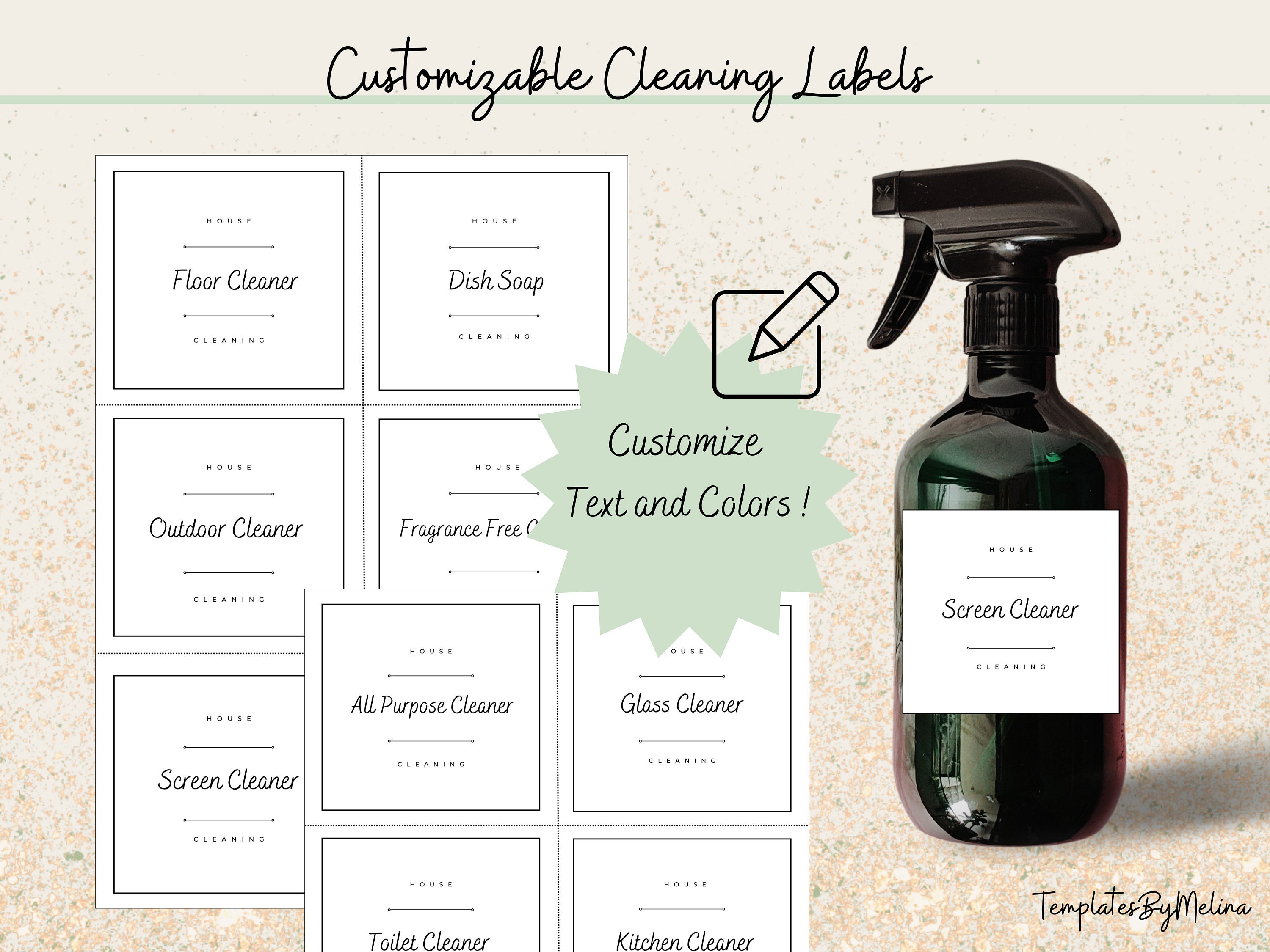 Customizable Cleaning Labels, Cleaning Labels for Bottles, House ...