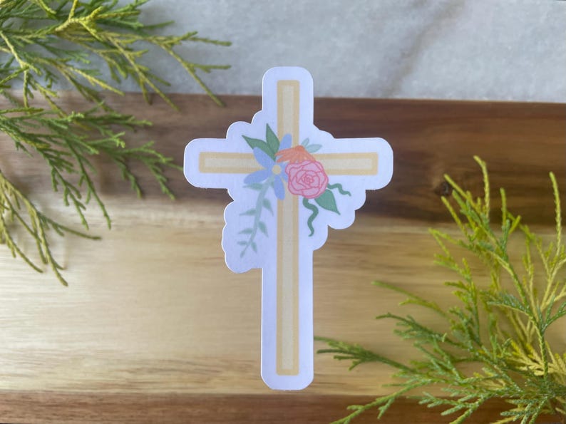 Floral Cross Sticker - Etsy