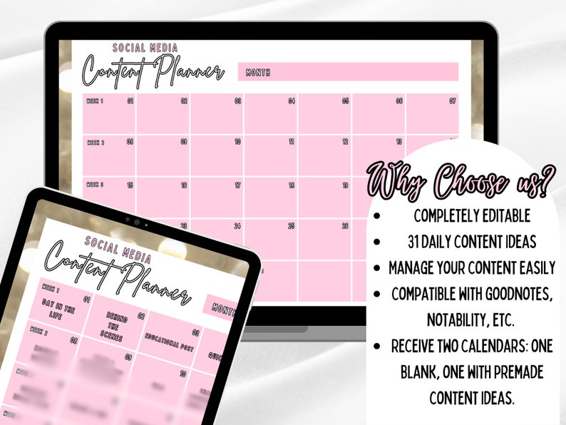 31 Day Social Media Content Calendar Template With Premade Ideas ...