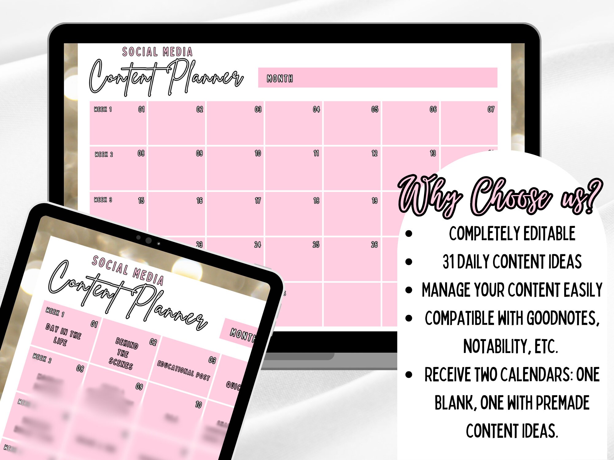 31 Day Social Media Content Calendar Template With Premade Ideas ...