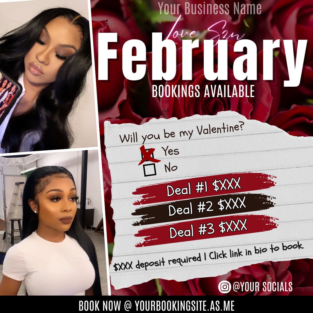 EDITABLE February Booking Flyer, Instagram Flyer, Valentine's Day ...