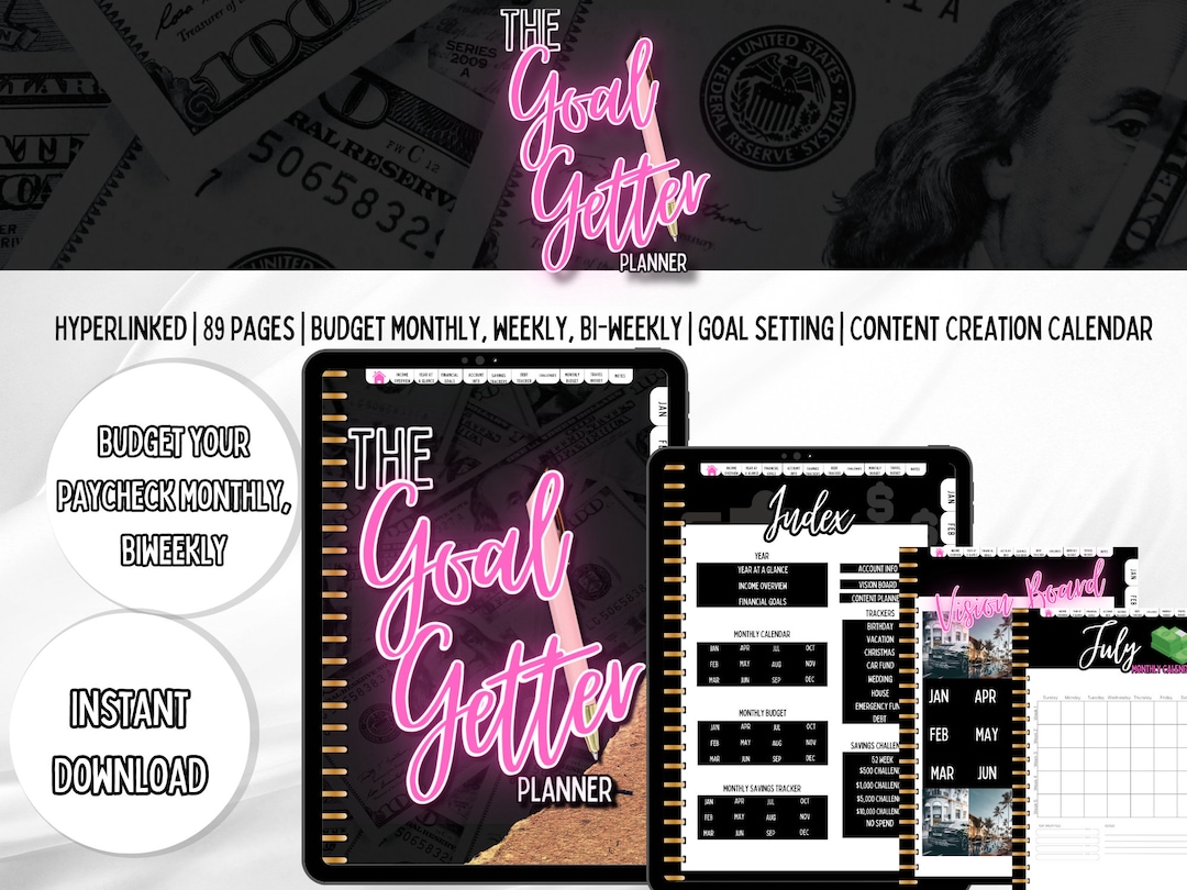 2024 Goal Getter Planner: Digital Hyperlinked Budget Planner, Savings ...