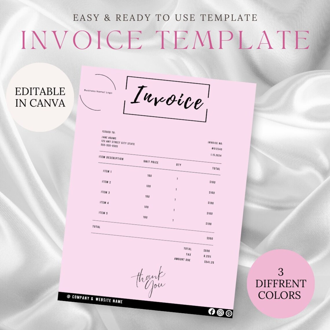 Invoice Template Editable, Invoice Form, Small Business Order Form ...