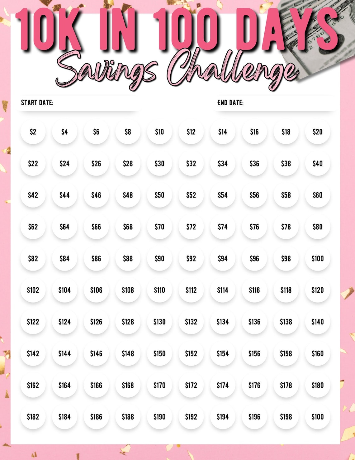 10k Savings Challenge Free Printable