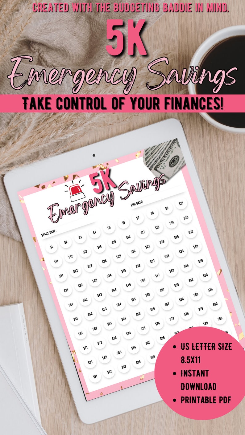 5k Emergency Savings Challenge, Printable 10000 Savings Challenge, 100 ...