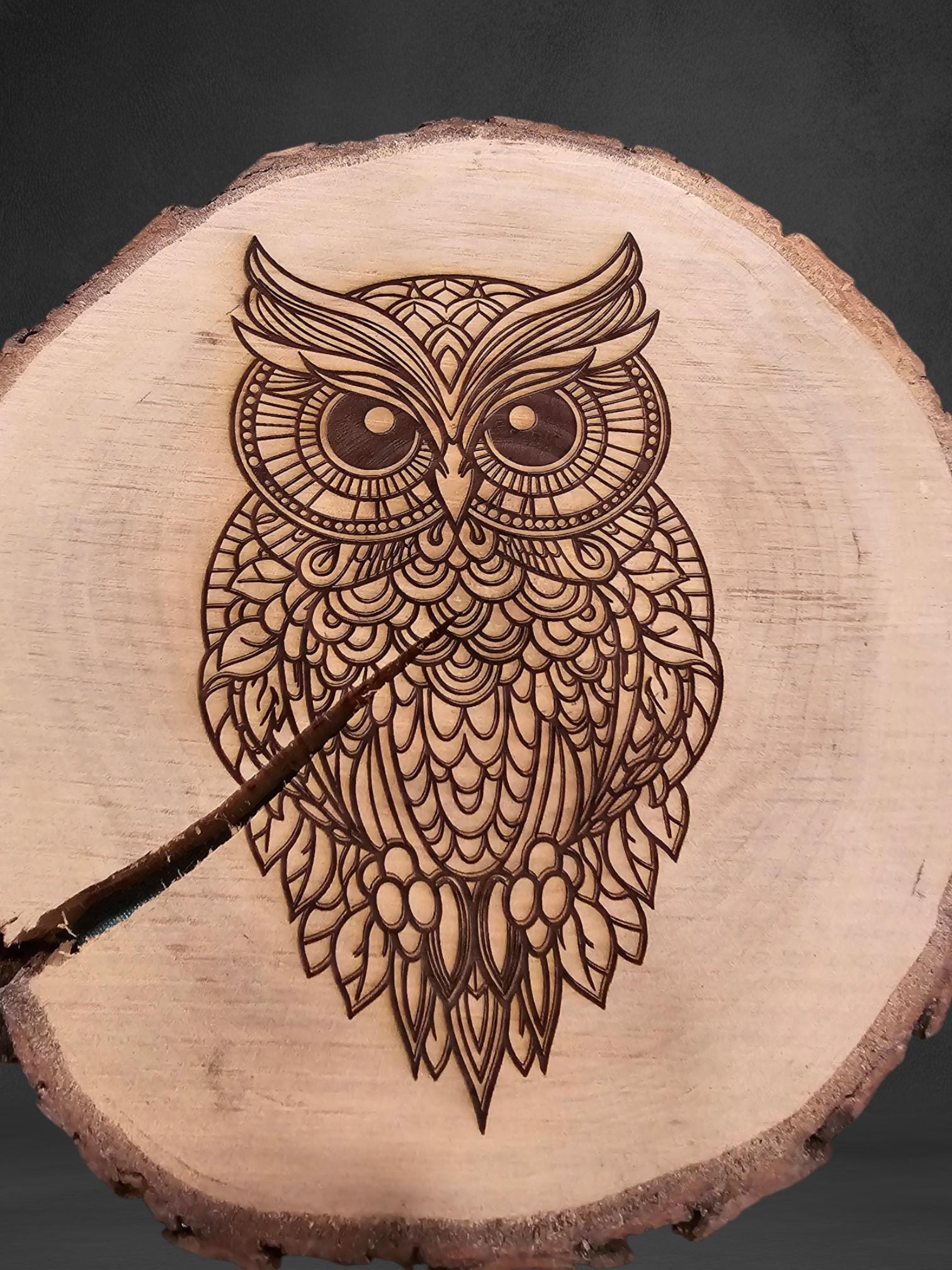 Cherry Wood, Owl Engraved, Laser Engraved, Wood Cookie, Xtool Laser ...