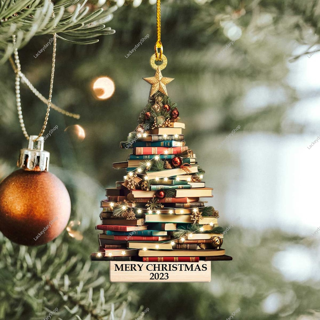 Personalized Christmas Book Tree Ornament 2D Book Lover - Etsy